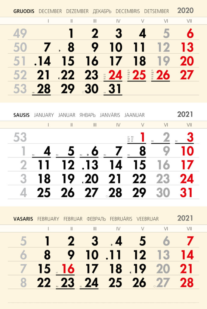 3 dalių kalendoriai – Kalendoriai